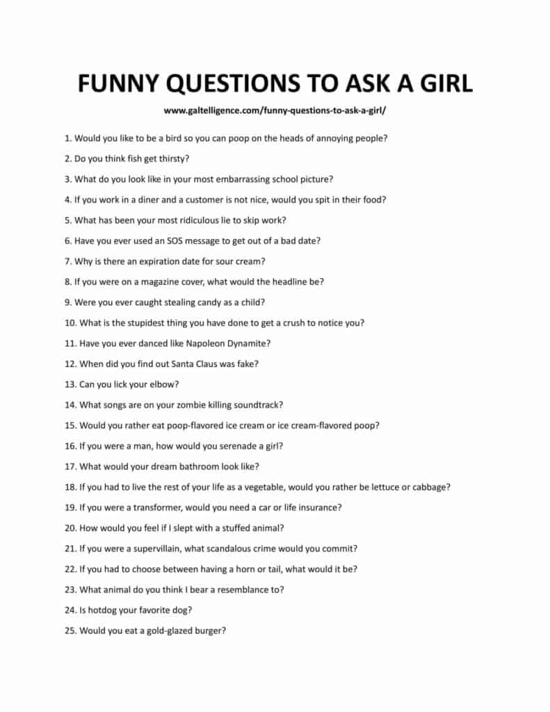 18 Funny Questions To Ask A Girl - Being The Delightful Funny Guy